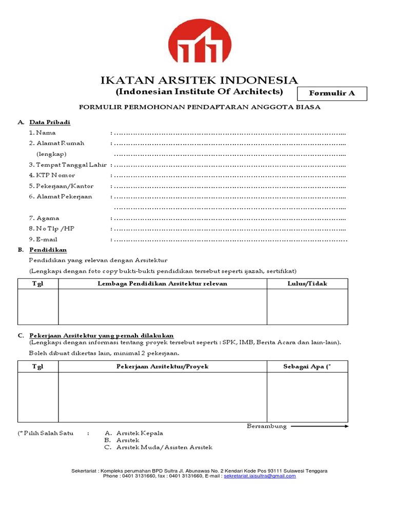 Formulir Keanggotaan Iai Sultra Pdf