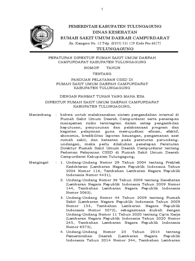 Panduan CSSD RSUD Campurdarat Baru | PDF