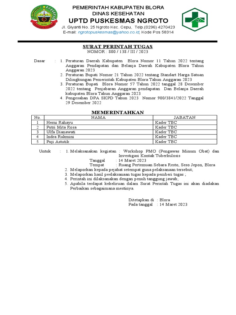 Format Surat Tugas TBC | PDF