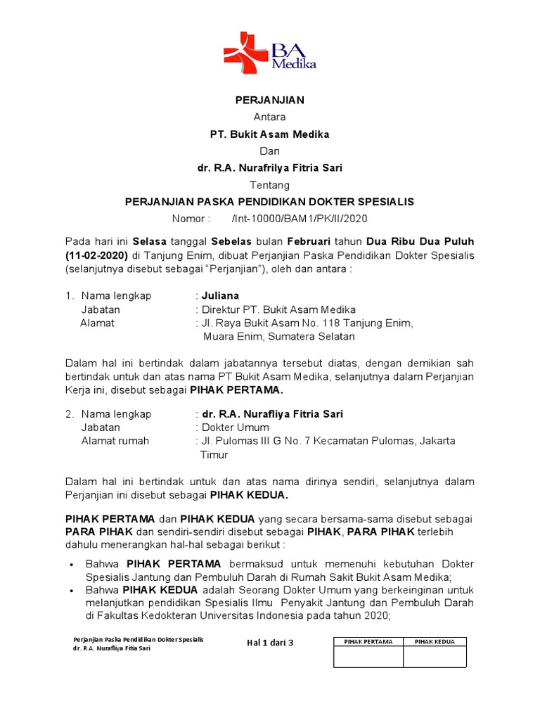 Perjanjian Pendidikan Spesialis Jantung | PDF