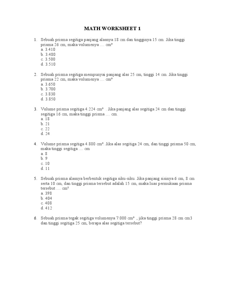 Math Worksheet 1 | PDF