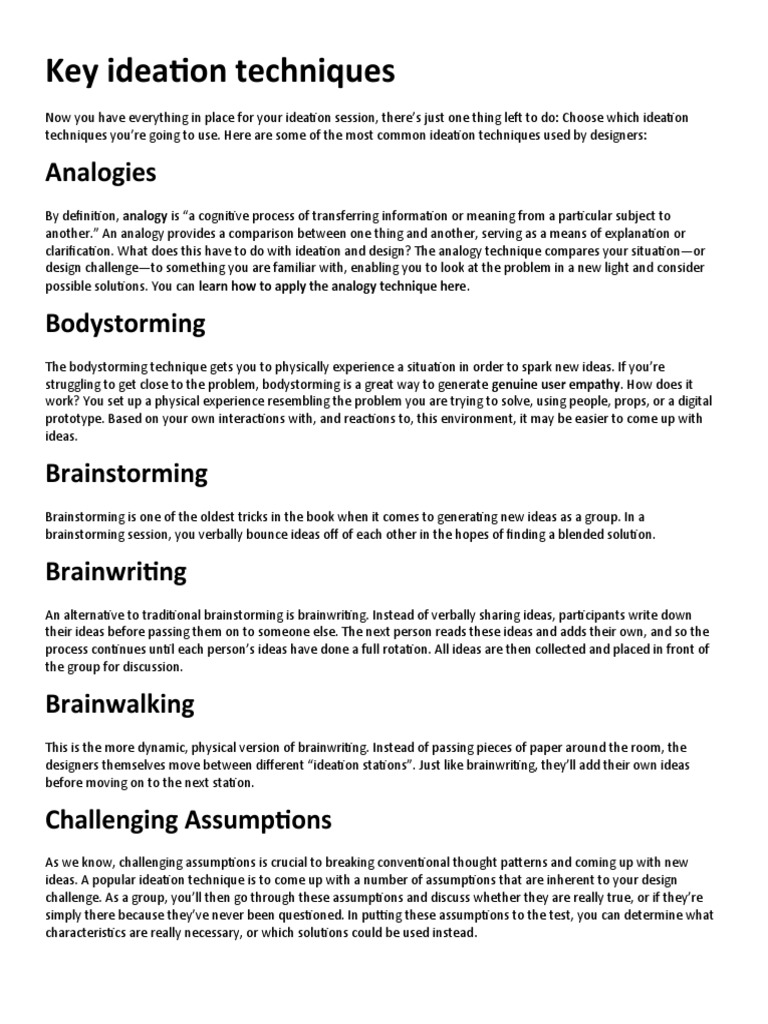 Key Ideation Techniques | Download Free PDF | Brainstorming | Analogy