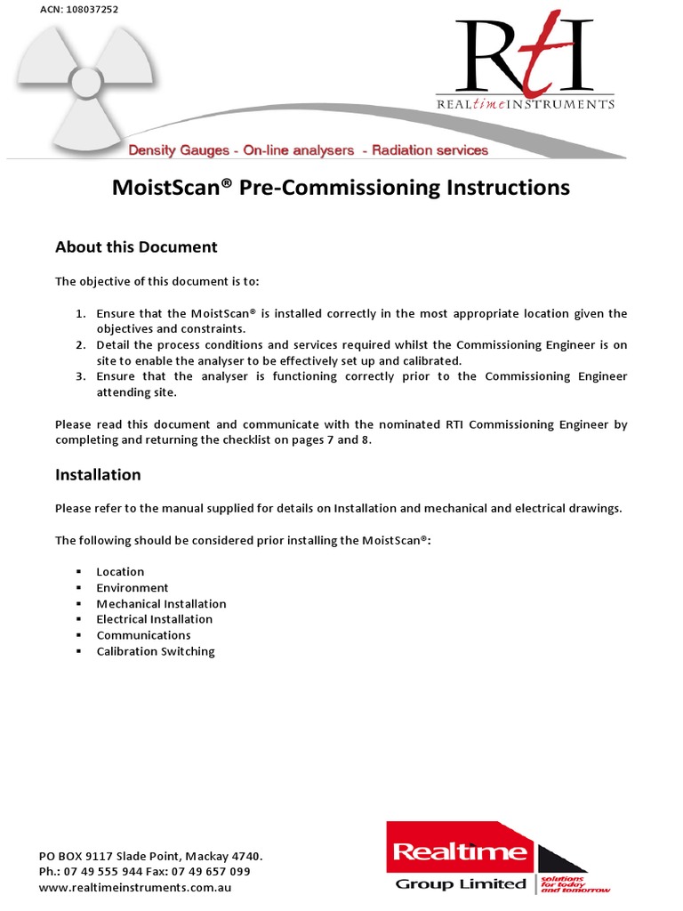 Pre-Commissioning Instructions MoistScan (RTI) Mod.02 PDF | PDF | Power Supply | Manufactured Goods