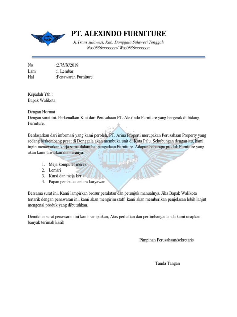 Surat Penawaran Furniture PT. Alexindo | PDF | Griya & Taman
