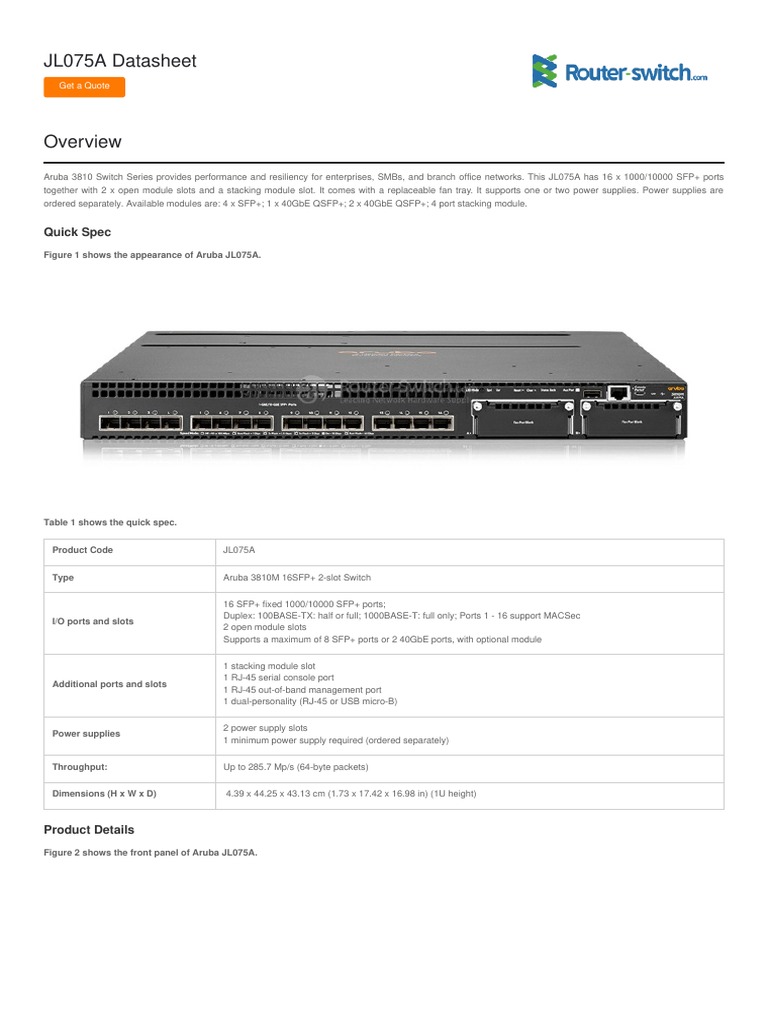 DS 3810SwitchSeries Jl075a-Datasheet 1 | PDF | Usb | Network Switch