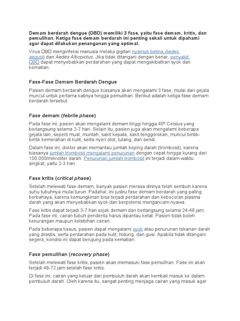 Fase-Fase Demam Berdarah Dengue: Nyamuk Betina Aedes Penyakit DBD | PDF ...