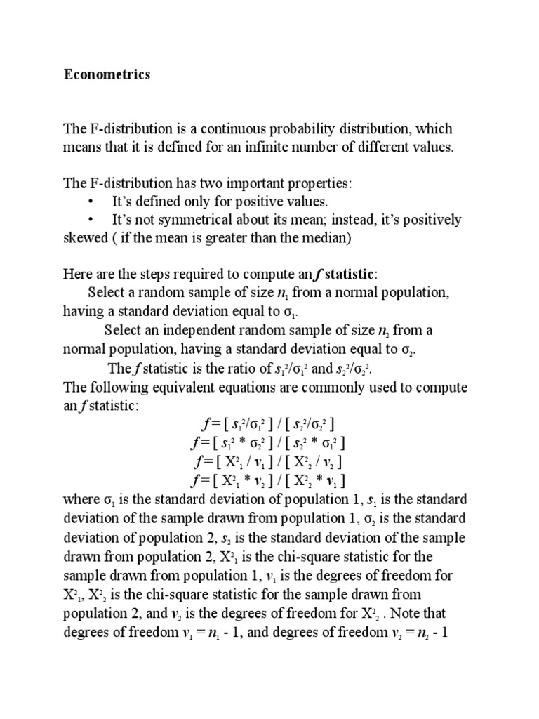 Econometrics Class Notes Pdf Standard Deviation Degrees Of