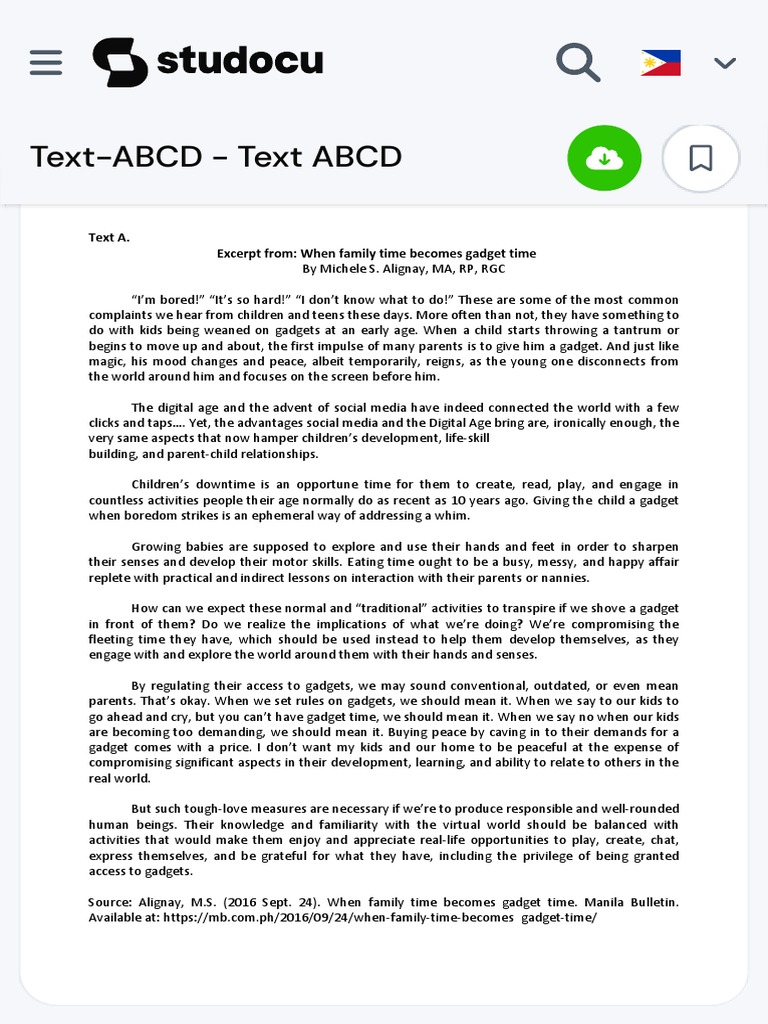 Text-ABCD - Text ABCD - Text A. Excerpt From Whe | PDF | Behavioural ...