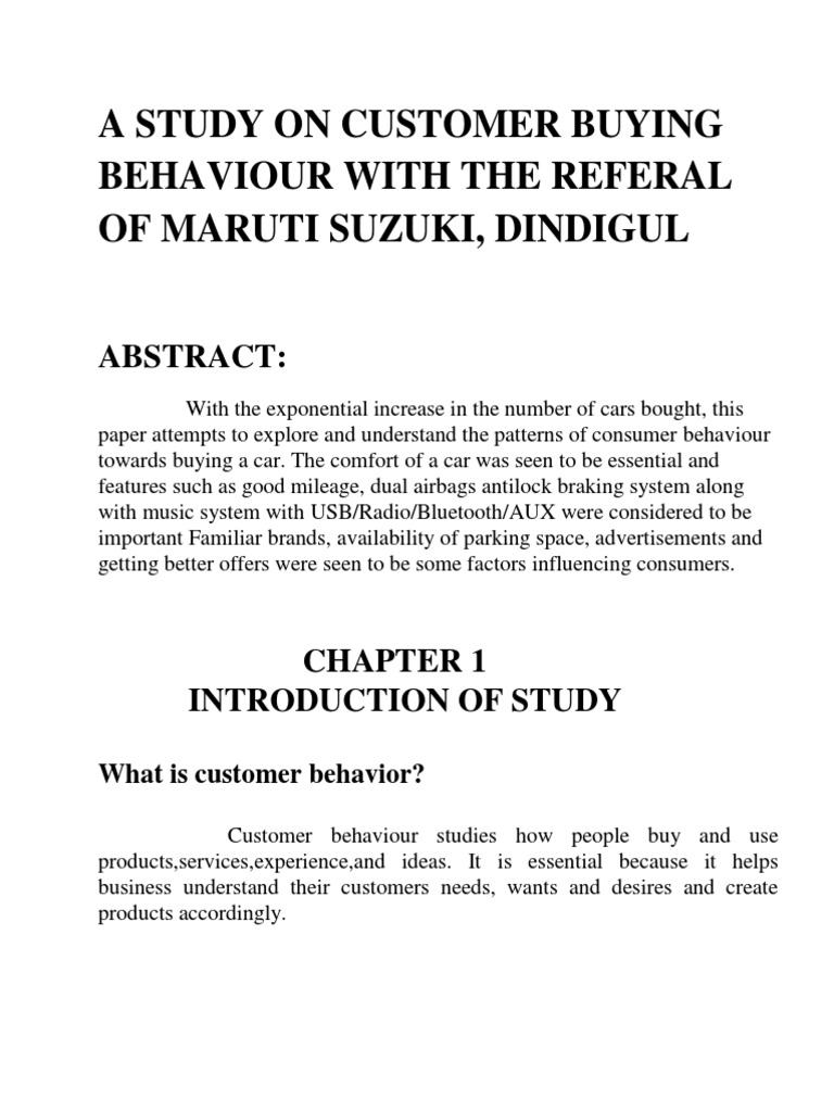A Study On Customer Buying Behaviour With The Referal of Maruti Suzuki PDF | PDF | Consumer ...