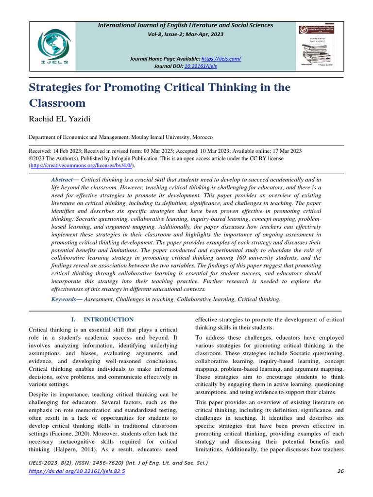 Strategies For Promoting Critical Thinking in The Classroom | PDF ... Strategies For Promoting Critical Thinking in The Classroom | PDF ...
