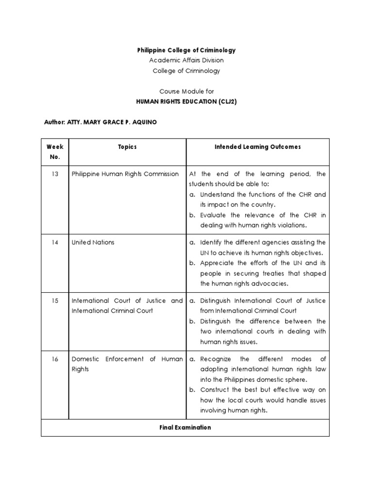 CLJ 2 Human Rights - Final Module - Updated As of 09 Jan 2023 | PDF ...