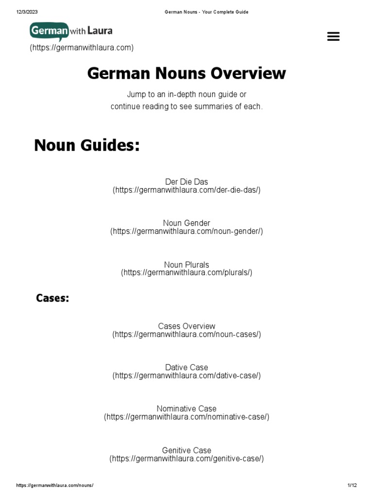 German Nouns - Your Complete Guide | PDF | Grammatical Gender | Noun