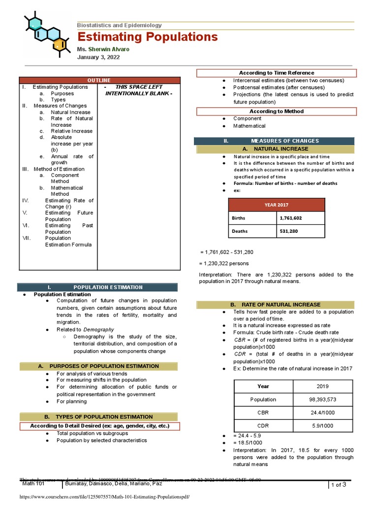 Math 101 Estimating Populations PDF | PDF | Derivative | Population