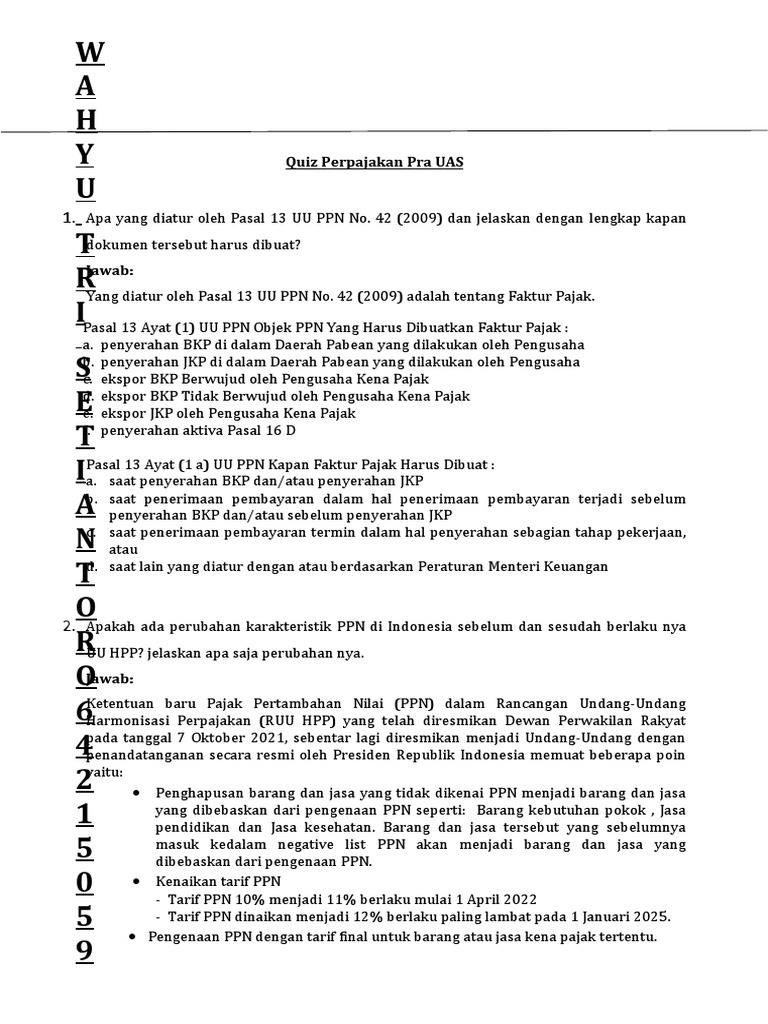 Quiz Perpajakan Pra UAS | PDF