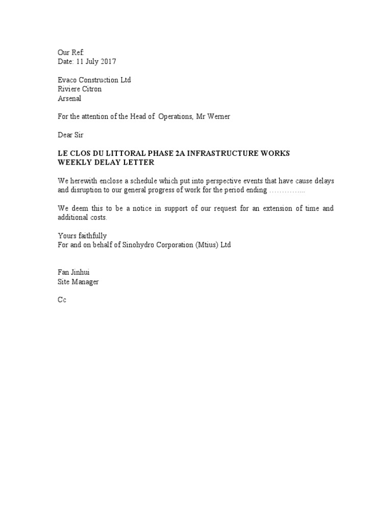 Weekly Delay Letter | PDF