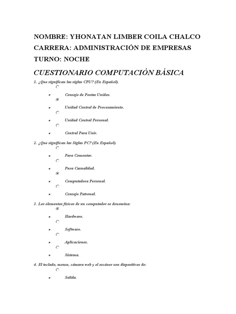 Cuestionario Computación Básica | PDF