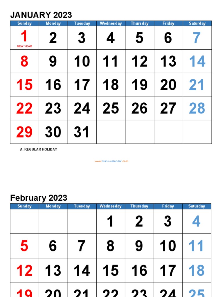 Monthly 2023 Calendar Big Font | PDF | Observances