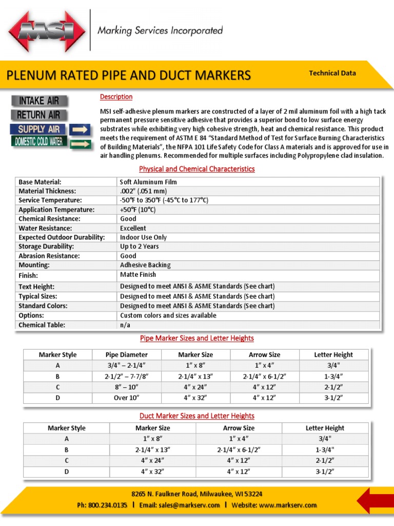 MSI - Plenum Rated Pipe and Duct Markers 11.24.21 PDF | PDF | Pipe ...