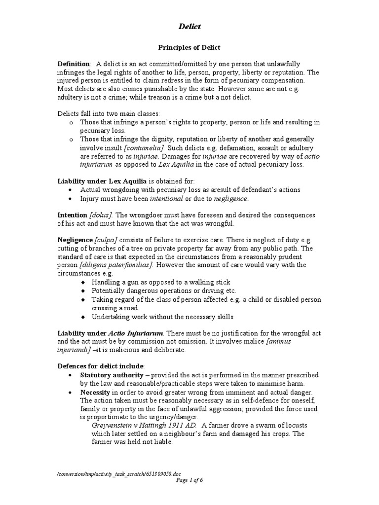 Understanding Delict in Law | PDF | Legal Liability | Vicarious Liability