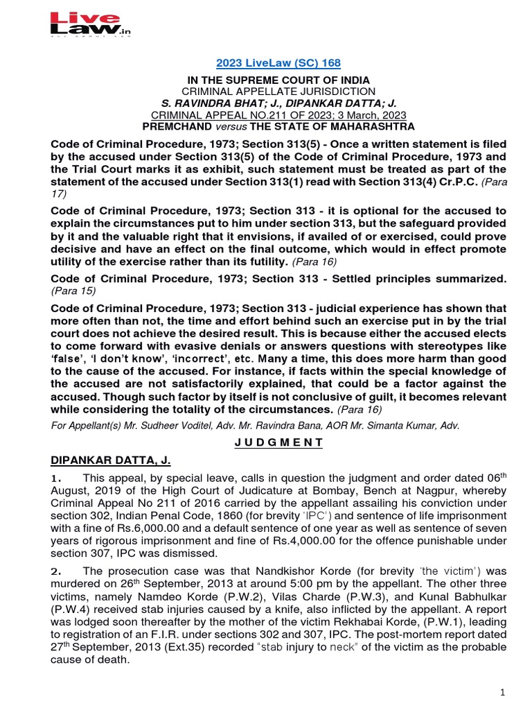 168 Premchand V State of Maharashtra 3 Mar 2023 462382 PDF | PDF ...