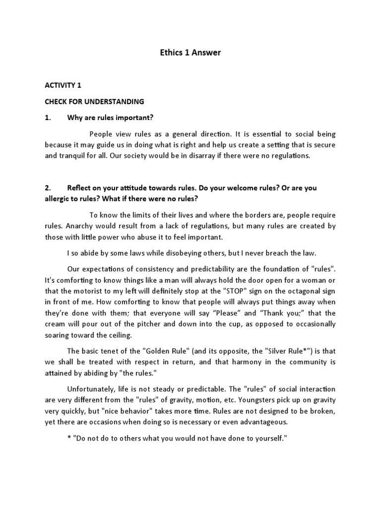 Ethics 1 Answer | Download Free PDF | Morality | Applied Ethics