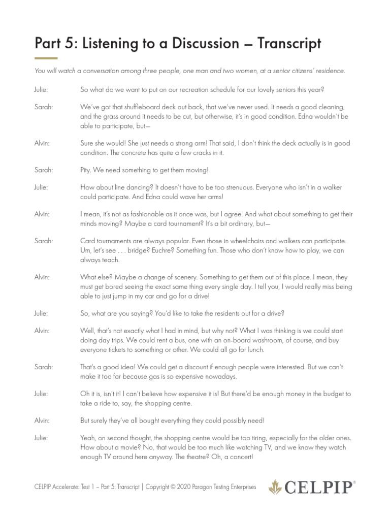 Part 5: Listening To A Discussion - Transcript | PDF | Language Arts ...