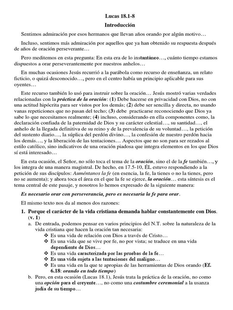 Lucas 18.1-8 | Descargar gratis PDF | Oración | Fe