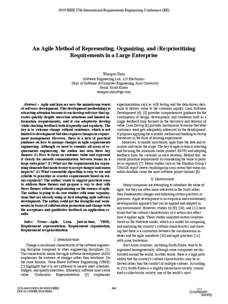 An Agile Method of Representing, Organizing, and (Re) Prioritizing Requirements in A Large ...