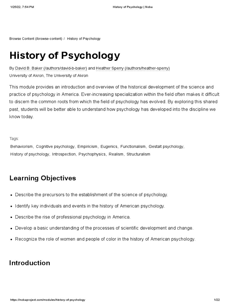 History of Psychology - Noba | PDF | Psychology | Cognitive Science