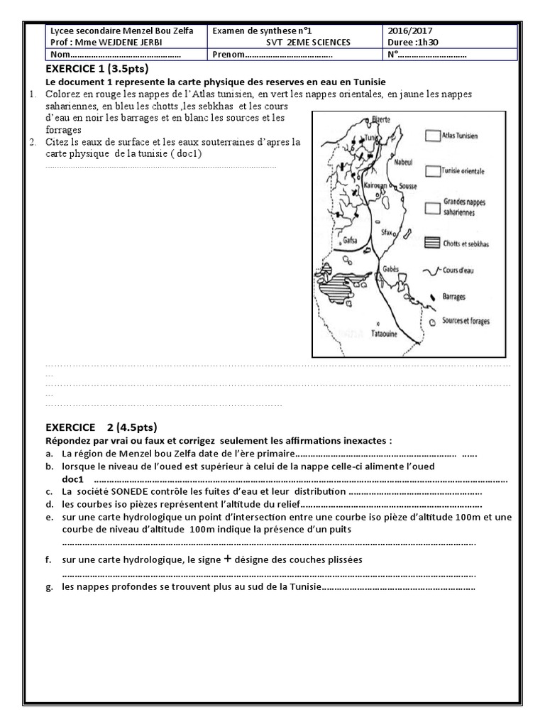 Devoir de Synthèse N°1 2016 2017 (Jerbi Wejdene) (Lycee Secondaire ...