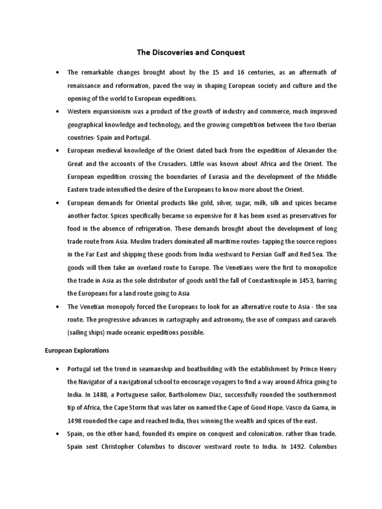 The Discoveries and Conquest | PDF | Age Of Discovery | Spanish Empire