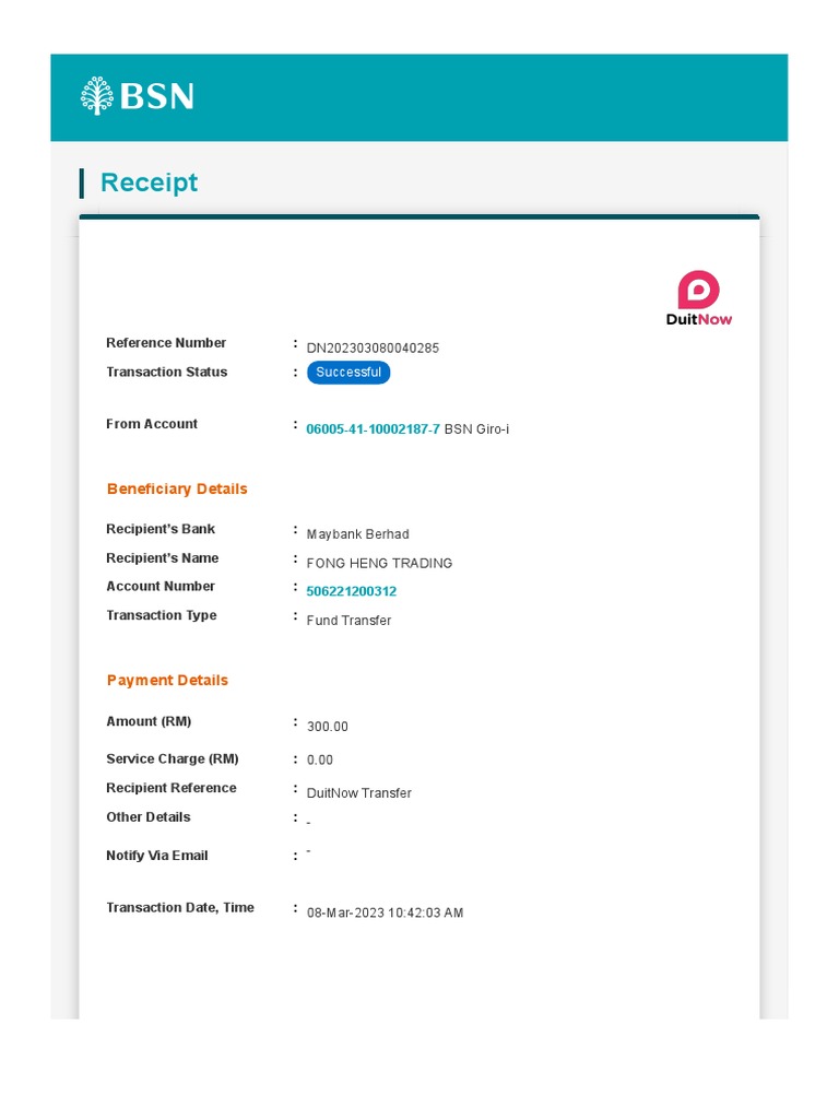 Successful Fund Transfer Receipt | PDF