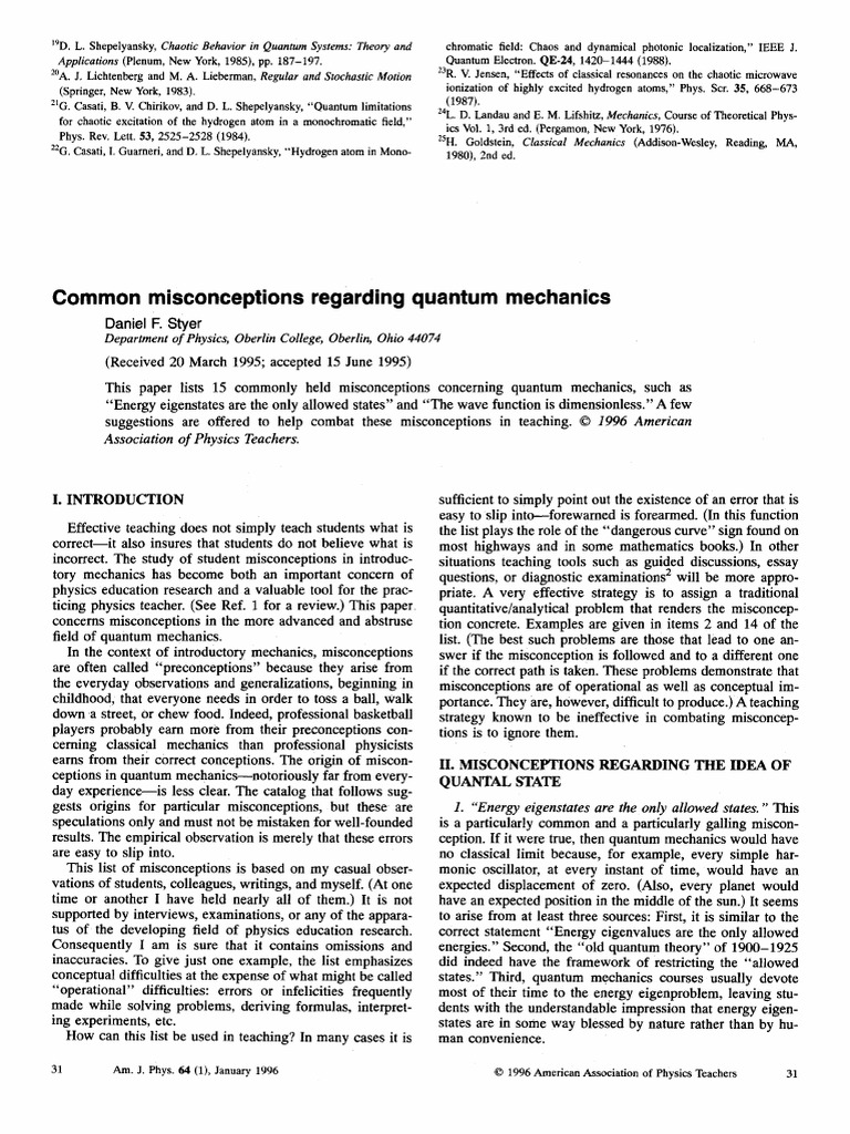 Common Misconception Regarding Quantum Mechanics PDF | PDF