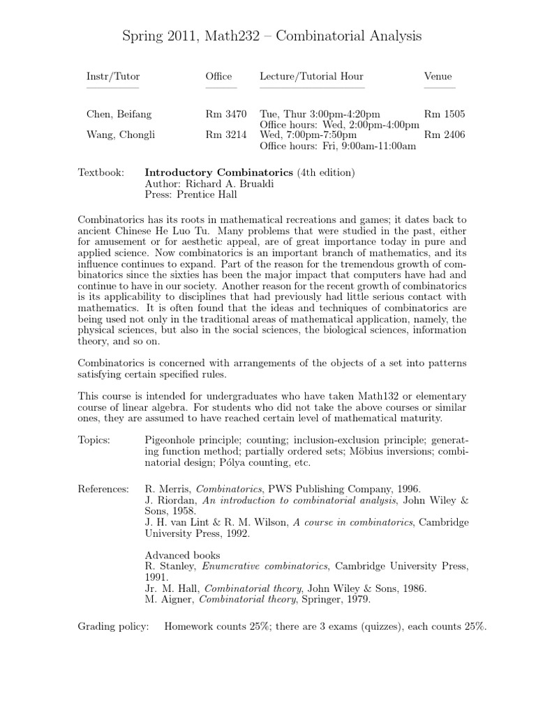 Conbinatorial Analysis by Chen PDF | PDF | Combinatorics | Matrix (Mathematics)