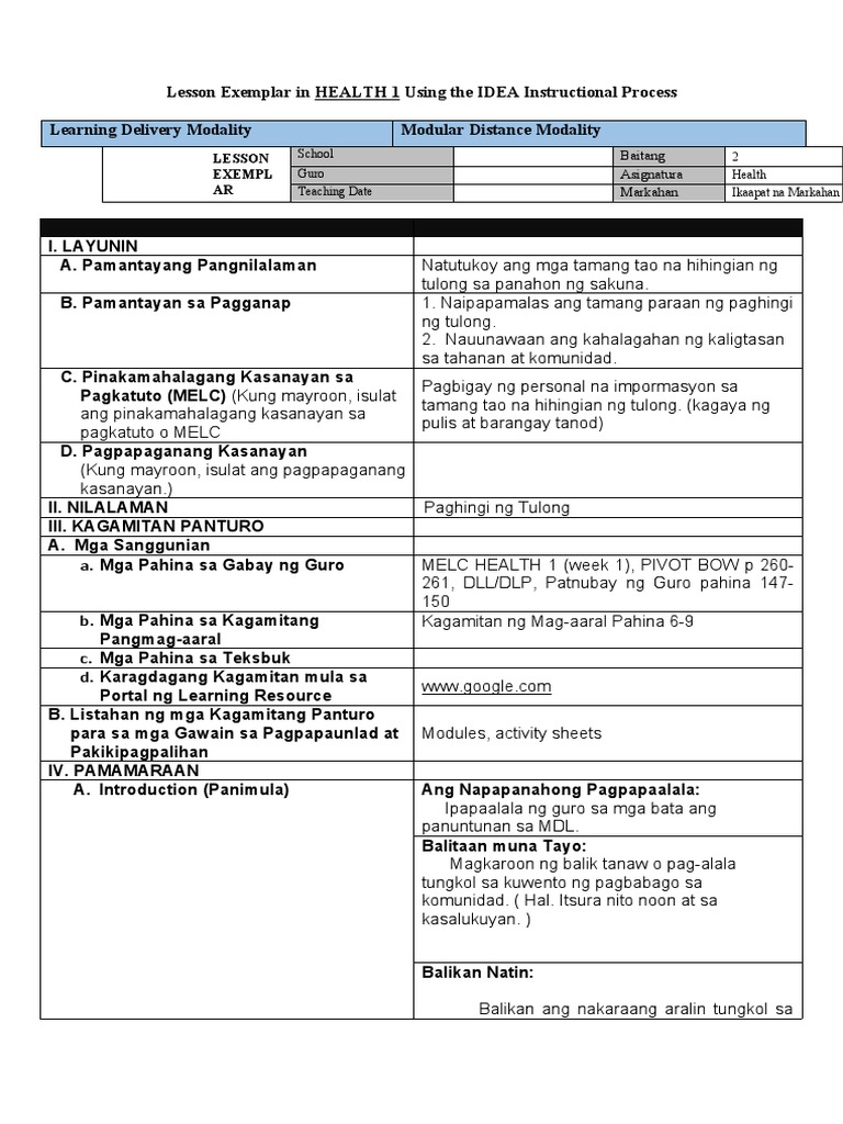 Lesson-Exemplar-Health Q4 Week 1 | PDF