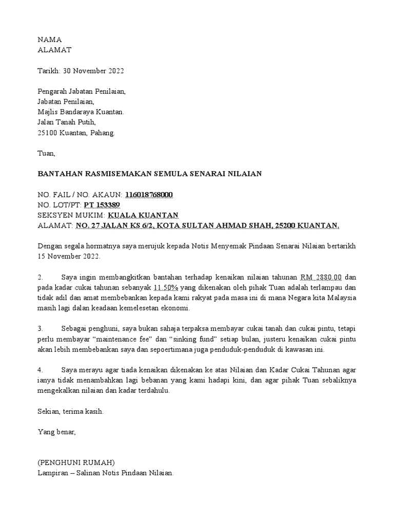 Surat Bantahan Nilaian Tahunan | PDF