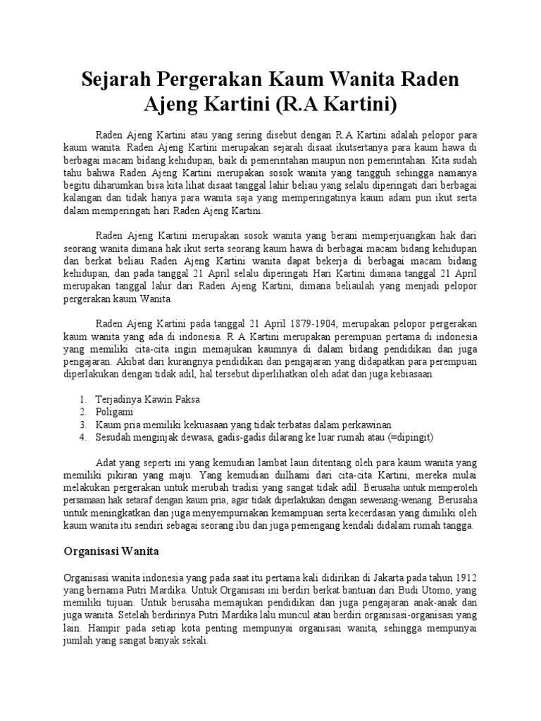 Pergerakan Wanita oleh R.A. Kartini | PDF | Politik | Ilmu Sosial