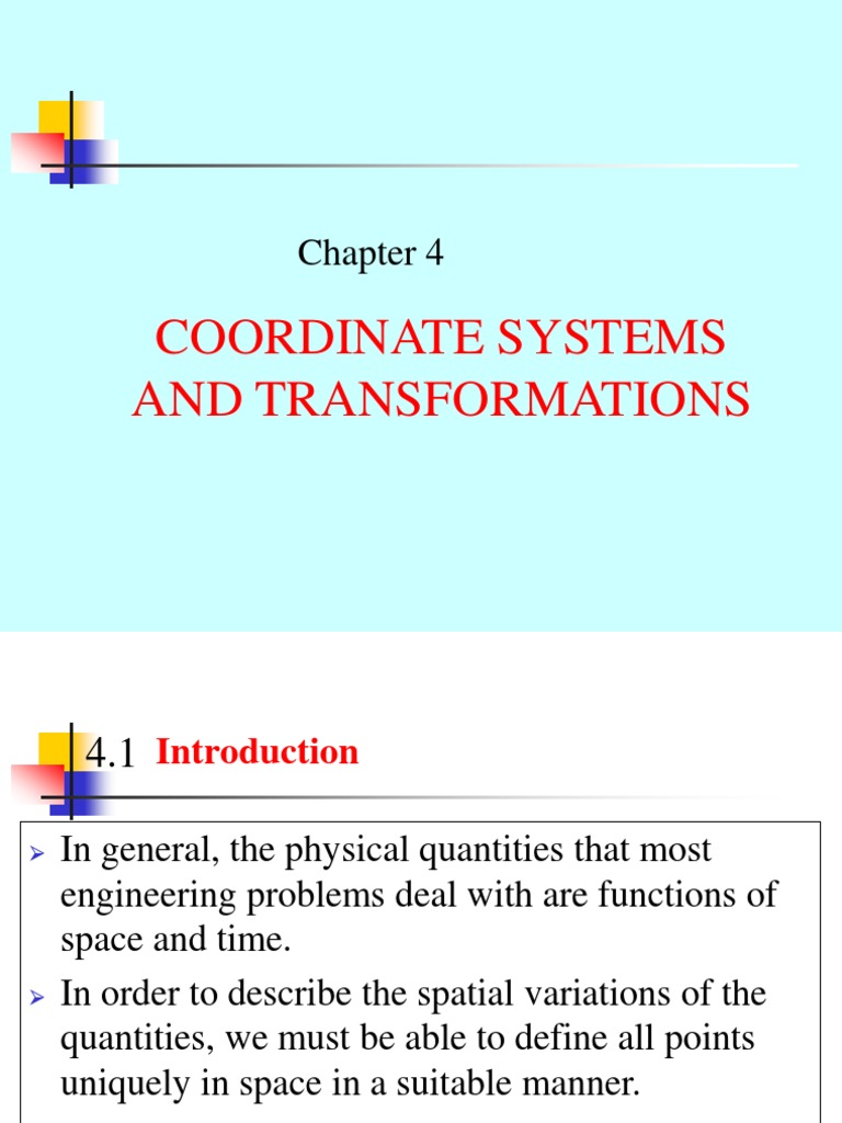 Chapter 4 Coordinate Systems And Transformations Pdf Cartesian