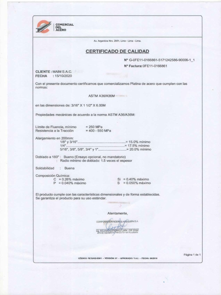 Certificados de Materia Prima - 4 | PDF