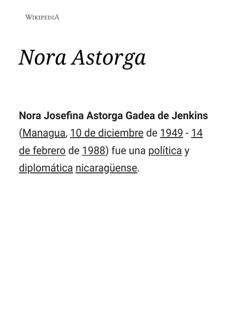 Nora Astorga - Wikipedia, La Enciclopedia Libre | PDF | Nicaragua ...