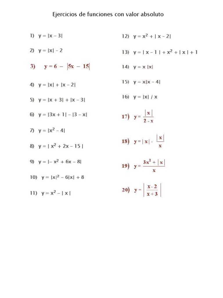 Hoja De Trabajo Para Graficar Funciones De Valor Absoluto