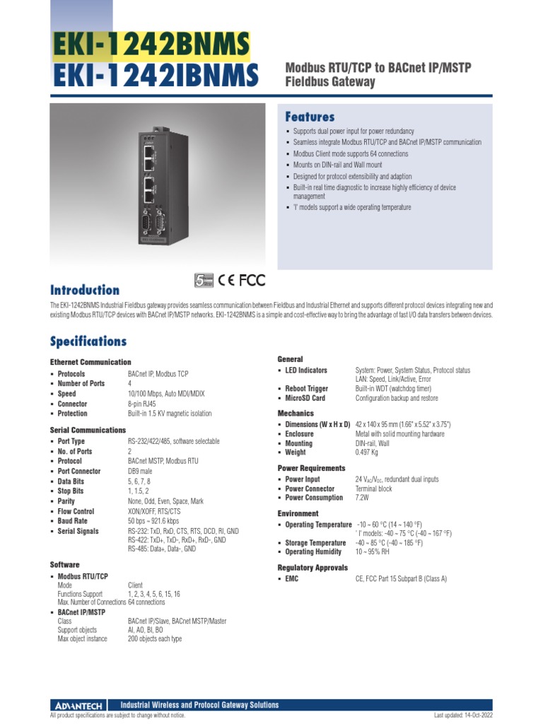 Advantech EKI-1242BNMS - Bacnet To Modbus Gateway | PDF | Manufactured Goods | Computer Architecture