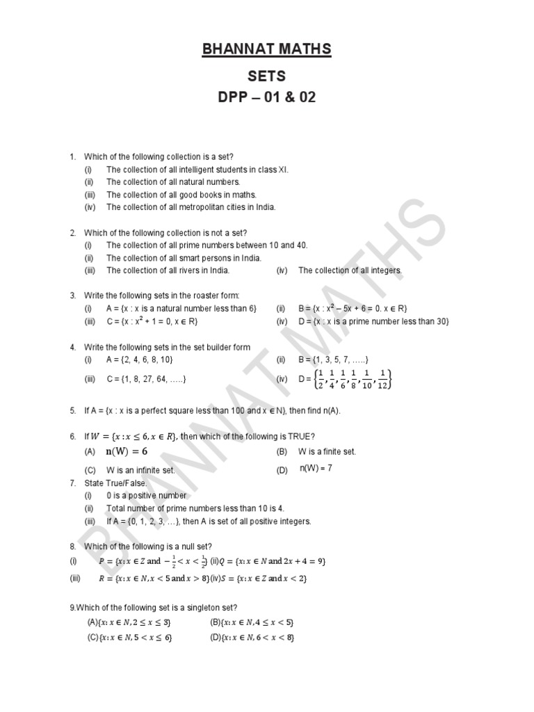 DPP 01 & 02 - Sets - Aman Sir - Bhannat Maths | PDF | Numbers | Element (Mathematics)