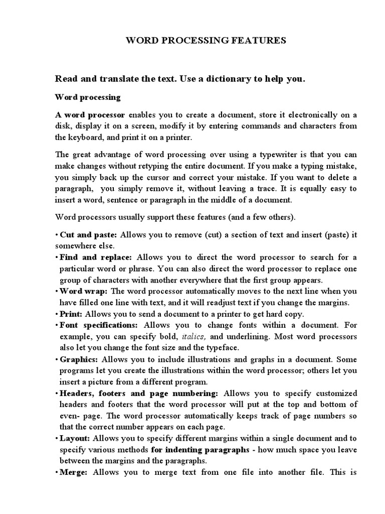 6-Word Processing Features | PDF | Word Processor | Typefaces