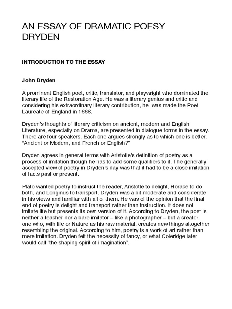 An Essay of Dramatic Poesy by Dryden. | PDF | John Dryden | Poetry