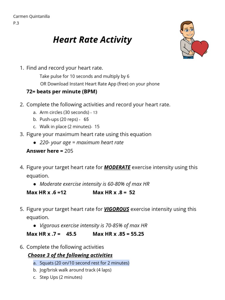 Online Pe Heart Rate Activity Sheet 3 | PDF