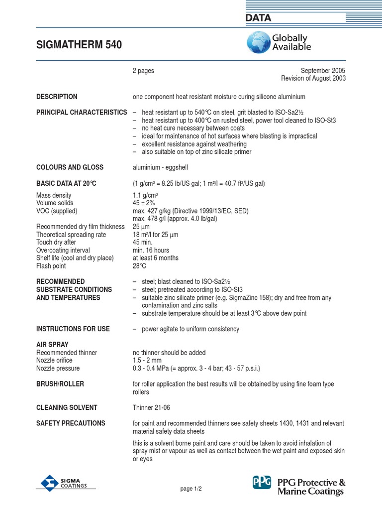Sigmatherm 540 Data Sheet Overview | PDF | Safety | Paint