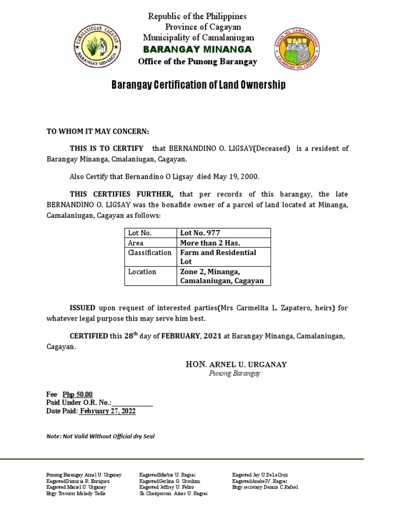 Certification of Land Ownership | PDF