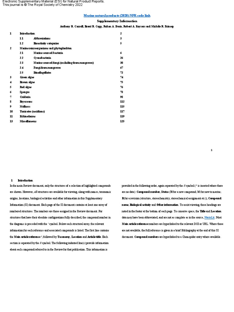 Marine Natural Products - 2022 For 2020 Publications - ESI (001-126) PDF | PDF | Bacillus ...
