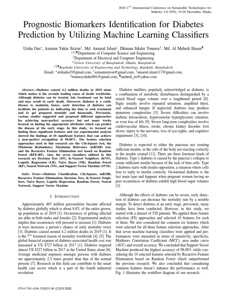 Prognostic Biomarkers Identification For Diabetes Prediction by ...